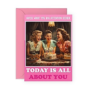 CENTRAL 23 Sister Birthday Card Funny - Today Is All About You - Retro Humor - Sarcastic Birthday Cards For Best Friend Bff Daughter Mom Wife - Comes With Fun Stickers
