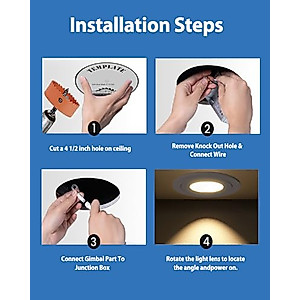 POPANU 4inch Gimbal LED Recessed Light Recessed LED 4 inch White Swivel Gimbal Canless Light 360° Rotation 90° Tilt 4" 9W Eyeball Lighting Dimmable Adjustable Can Spotlights 5CCT White 4 inch 6 Pack