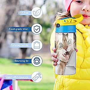 Thermos Cup 500Ml Cartoon Cat Insulated Water Bottle With Straw For Sports And Travel