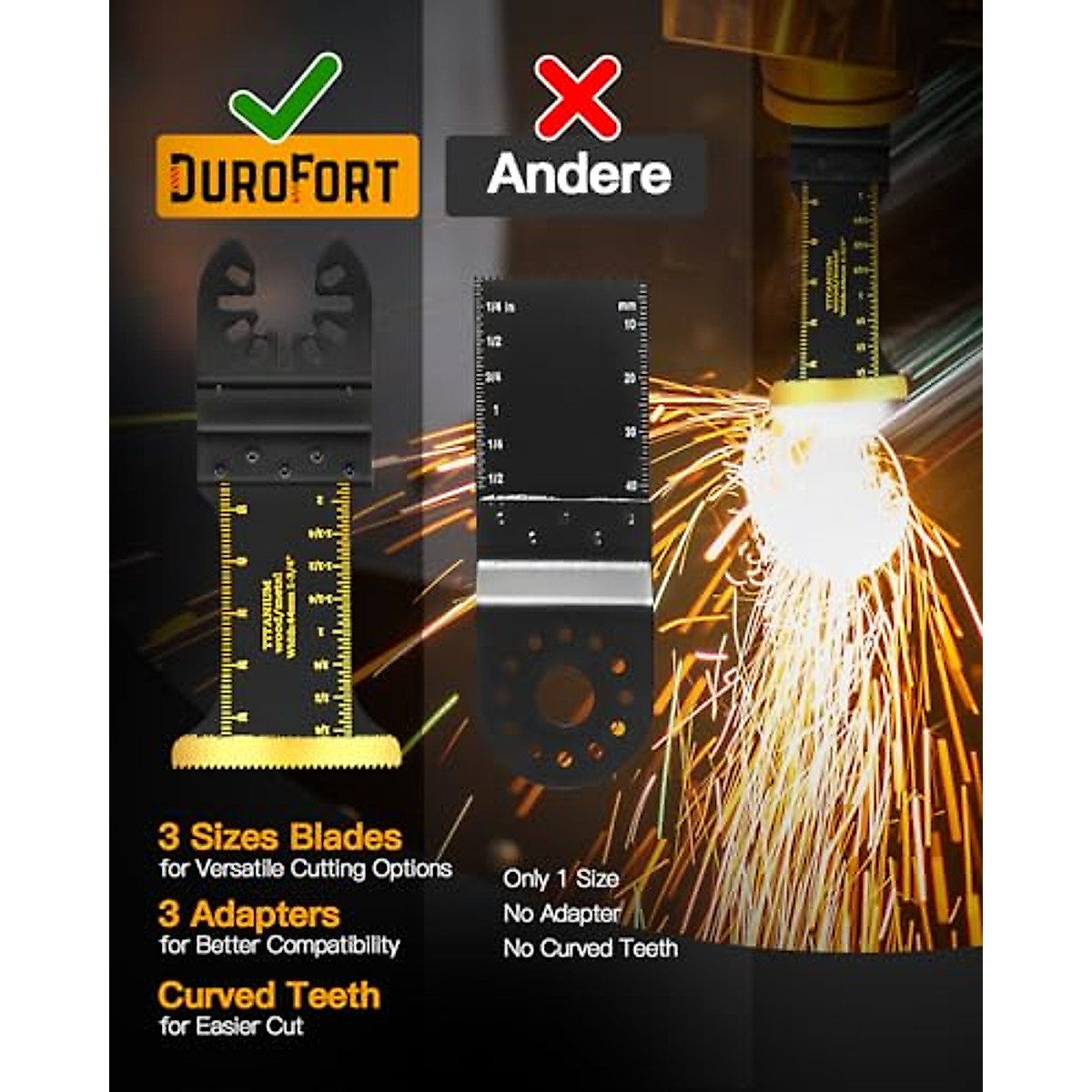 22 PCS Titanium Oscillating Saw Blades, Universal Quick Release Multitool Blades Kits with Sandpaper for Wood Plastics Metal Nails Compatible with Worx Milwaukee Black & Decker Craftsman Ridgid