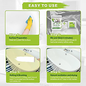 Tub and Tile Refinishing Kit, DIY Sink Bathtub Reglaze Kit White, Tile Paint Kit Bathroom Easy to Use, Low Odor Bathtub Refinishing Paint for Bathroom Porcelain Kitchen Fiberglass