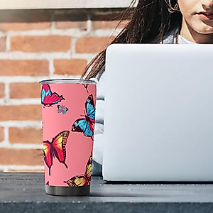 QWEUIOP 20oz Insulated Travel Coffee Mug Retro Butterfly Stainless Steel Tumbler with Lid Double Wall Vacuum Coffee Cup For Hot and Cold Drinks14055