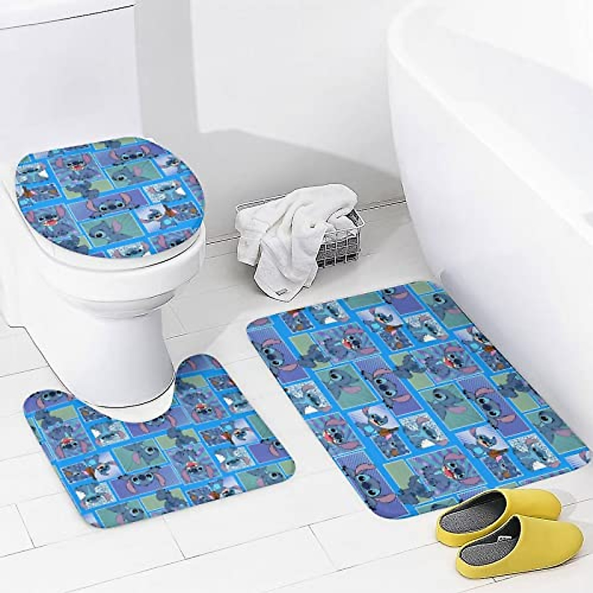 Sykinhmu 4PCS Cartoon Shower Curtain Set with Non-Slip Rugs, Toilet Lid Cover and Bath Mat, Animal Shower Curtain with 12 Hooks, Durable Waterproof Bathroom Decor Set 72 x 72inch