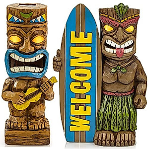 VP Home Tiki Welcome Surfboard & Party Time Solar Powered LED Outdoor Decor Garden Light
