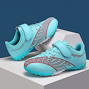 Saynnie Soccer Shoes for Boys Girls Indoor Football Cleats Firm Ground Soccer Cleats Kids Turf Training Sneakers (Medium, TF Blue, Numeric_34)
