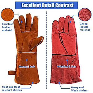 QeeLink Welding Gloves - Heat & Wear Resistant Lined Leather and Fireproof Stitching - For Welders/Fireplace/BBQ/Gardening, 16-Inch