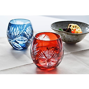 Toyo Sasaki Glass HG880-T106 Pair Free Glass, Kiriko Gift, Blue & Red, 11.8 fl oz (350 ml), Pack of 2