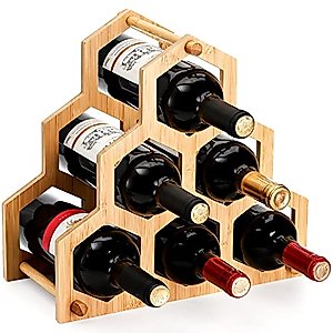 ZENFUN 3 Tier 6 Bottles Wooden Wine Rack, Countertop Free Standing Wine Storage Holder, Small Decorative Wine Rack Inserts for Cabinet, Shelves, Bars, Restaurant, 13'' L x 12'' H, Easy to Install