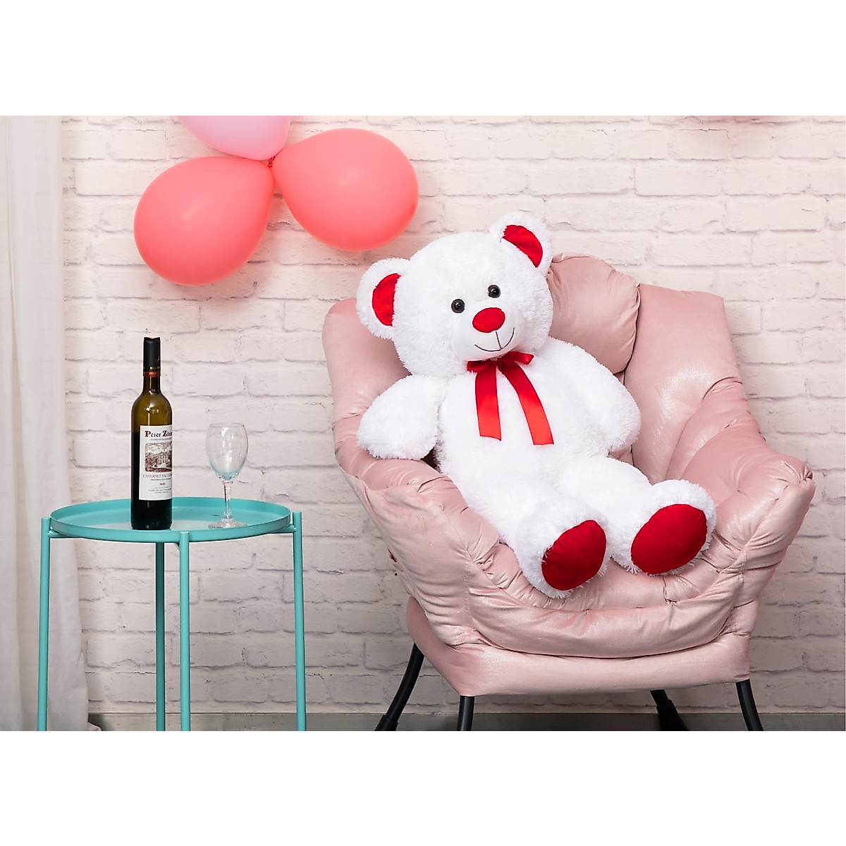 WENMOTDY Huge Teddy Bear Stuffed Animal Giant Teddy Bear Plush with Red Ribbon Bow Valentine's Day Plush Toy Gift for Girlfriend and Kids 36 inch White