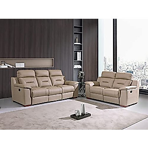 Blackjack Furniture Walker Leather Match Upholstered Reclining Living Room Sofa, Beige