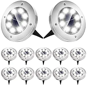 Biling Solar Disk Lights Outdoor, 12 Pack Solar Ground Lights Outdoor Waterproof for Garden Yard Patio Pathway Lawn Driveway - White