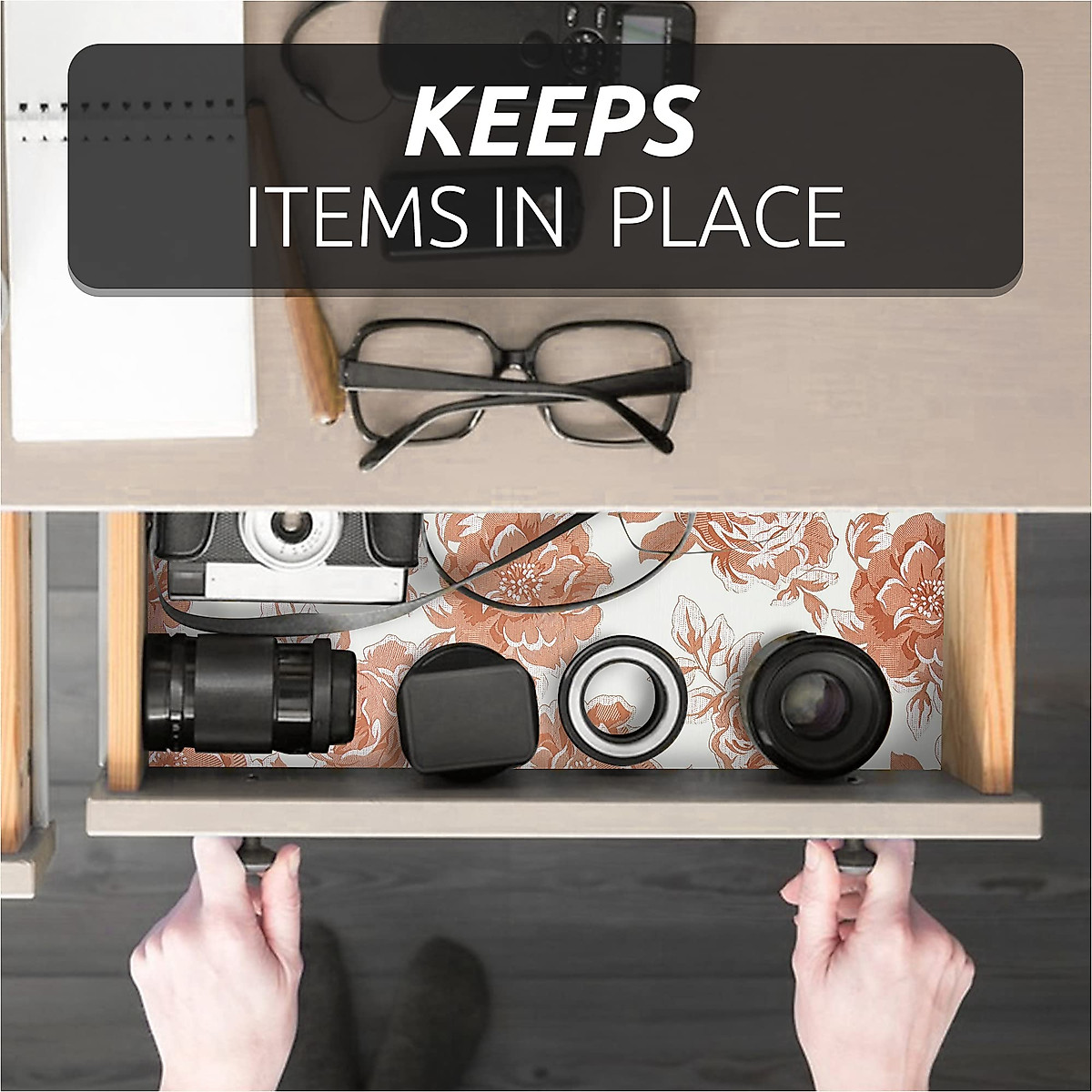 FIFTY FEET 12X120 Inch Shelf Liner for Kitchen Cabinets, PVC Drawer Liner for Dresser Non-Slip Bathroom, Non-Adhesive Cabinet Liner Washable (Red Flower)(1 Roll)