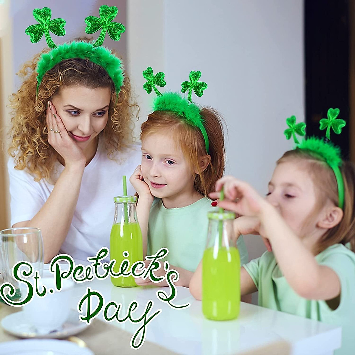 KOLONAMS St.Patrick's Day Headbands Green Shamrocks Hairband with Sequins Glitter Irish Hair Hoop Hat Parade Party Costume Hair Accesories for Saint Patrick's Party Favor Gift Cosplay