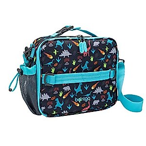 Bentgo® Kids Lunch Bag - Durable, Double Insulated, Water-Resistant Fabric, Interior & Exterior Zippered Pockets, Water Bottle Holder - Ideal for Children 3+ (Dinosaur)