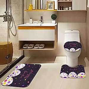 Tayney Easter Eggs Shower Curtain Sets with Toilet Lid Cover and Non-Slip Rugs, Geometric Stars on Background 4 Pcs Shower Curtains for Bathroom, Cute Cartoon Easter Bathroom Decor