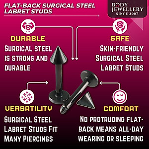 bodyjewellery black lip rings 14g spiked 14 gauge 1.6mm 3/8 10mm Surgical Steel Bar Labret Monroe Ear Tragus Stud 4mm Piercing 2PcsAMCP