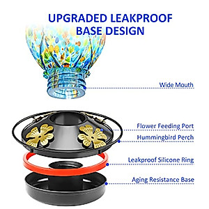 Hummingbird Feeder, Glass Hummingbird Feeder for Outdoors, Vibrant Colors Attract Hummingbirds, 18 Ounces, Netted Texture Ball Shape Bottle