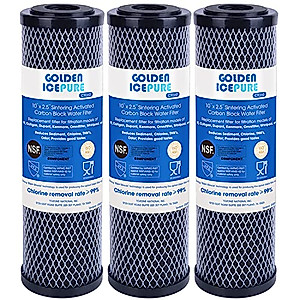 GOLDEN ICEPURE 1 Micron 2.5" x 10" Whole House CTO Carbon Sediment Water Filter Compatible with Dupont WFPFC8002, WFPFC9001, FXWTC, Culligan P5-D, WHCF-WHWC, D-10A, DWC30001, SCWH-5, 3PACK