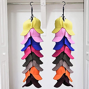 BetterJonny 2 Pack Closet Hanging Hat Organizer Rack, 16 Stainless Steel Hat Storage Clips Hat Organizer Holder for Room Closet for Men or Women Closet Hook Cap Holder(Black)