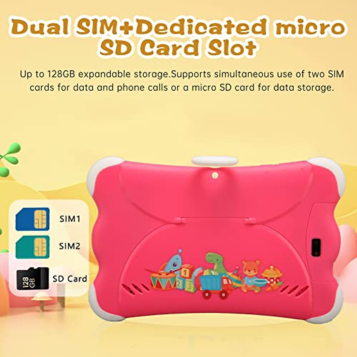 Naroote Kids Tablet, 7 Inch 1280x800 Dual SIM Dual Standby Toddler Tablet for Play (US Plug)