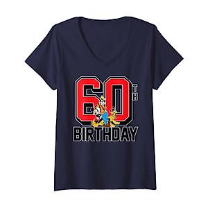 Womens Mickey Mouse Goofy Pluto 60th Birthday V-Neck T-Shirt