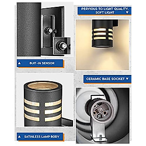 TENGXIN Outdoor Wall Light,Dusk to Dawn Modern Outdoor Wall Sconce with Stainless Steel Cylinder, Black Finish Wall Mount Light,E26 Socket,IP65 Waterproof,UL Listed.