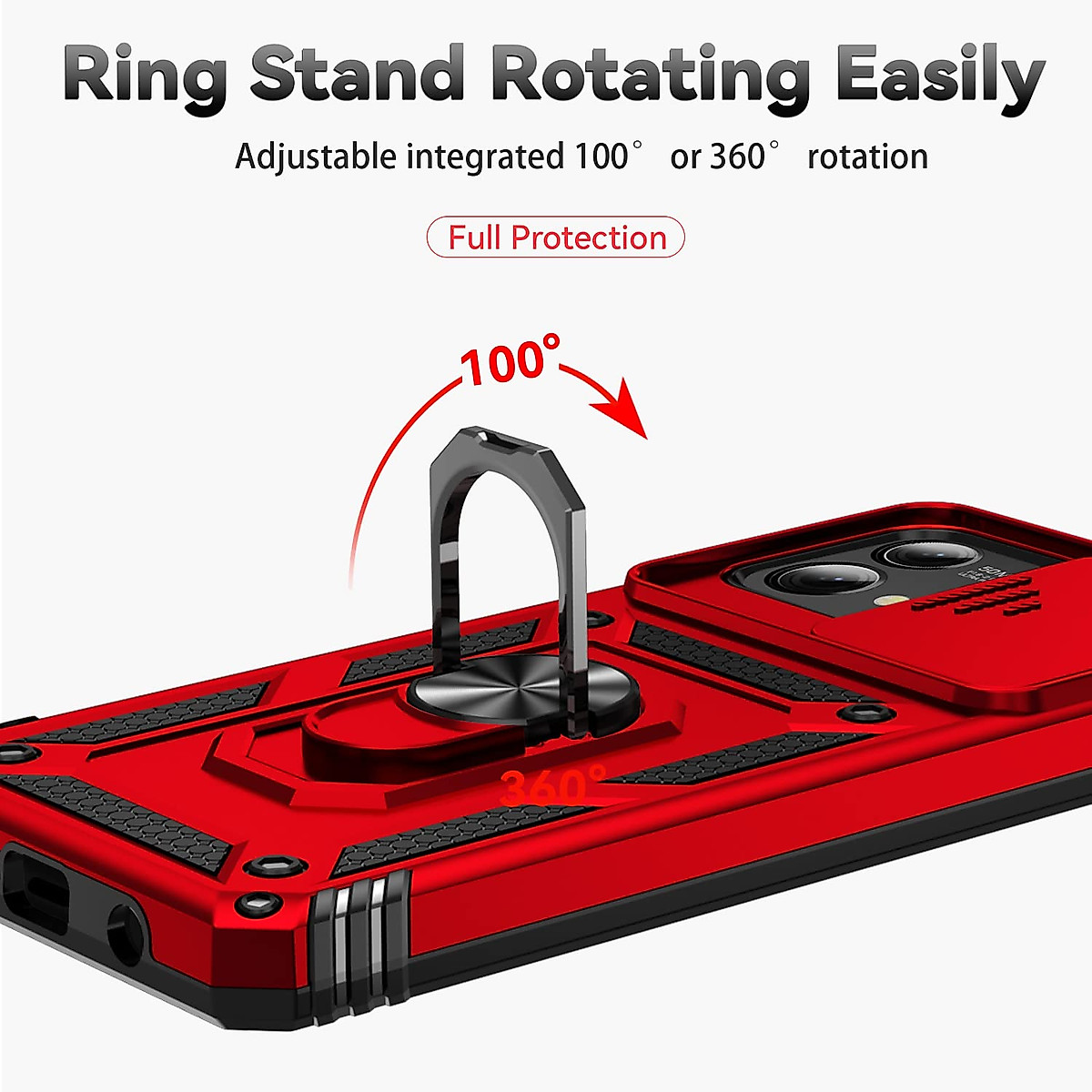 SunStory for Motorola Moto G Stylus 5G 2023 Case with HD Screen Protector & Slide Camera Cover & Kickstand, [Military-Grade] Phone Case for Moto G Stylus 5G 2023 (Red)