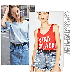 JASGOOD Women Leather Reversible Belt, Ladies Belt for Jeans with Rotated Buckle(Suit for Pants Size 27-31 Inches, Black)