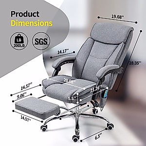 Khservise Reclining Massage Office Chair with Footrest, High Back Ergonomic Office Chair with Heating Function for Home Executive Study