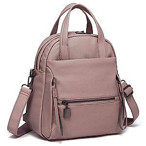Kasqo Small Backpack Purse for Women, Convertible Faux Leather Bag for Ladies Travel Casual Daypack Fashion Shoulder Bag, Pink