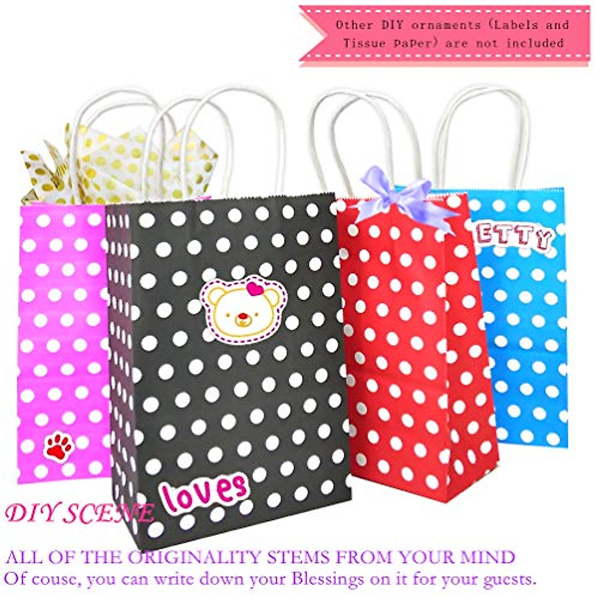 ADIDO EVA Small Polka Dot Christmas Gift Bags Red Kraft Paper Bags with Handles for Party Favors (8.2 x 6 x 3.1 In 12 PCS)