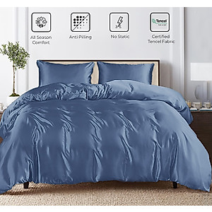 Linenwalas Tencel Lyocell Duvet Cover Set with Deep Pocket Fitted Sheet, Viscose Made from Eucalyptus Soft, Lightweight and Breathable Complete Bedding Set (Bahamas Blue, California King)