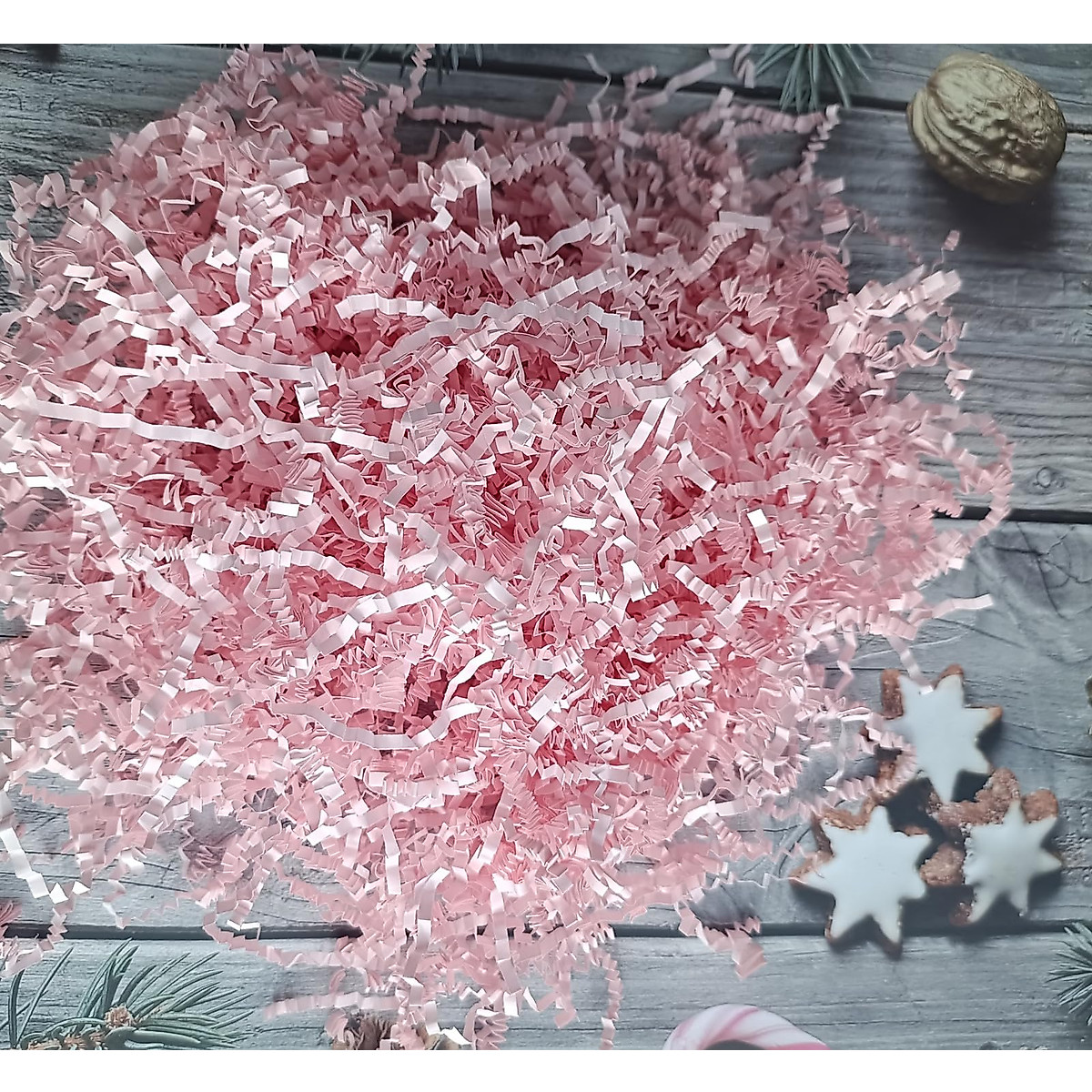 4OZ Crinkle Cut Paper Shredded Paper for Gift Box Baskets Filler, Pink Crinkle Cut Paper Shred Filler Confetti for Packaging