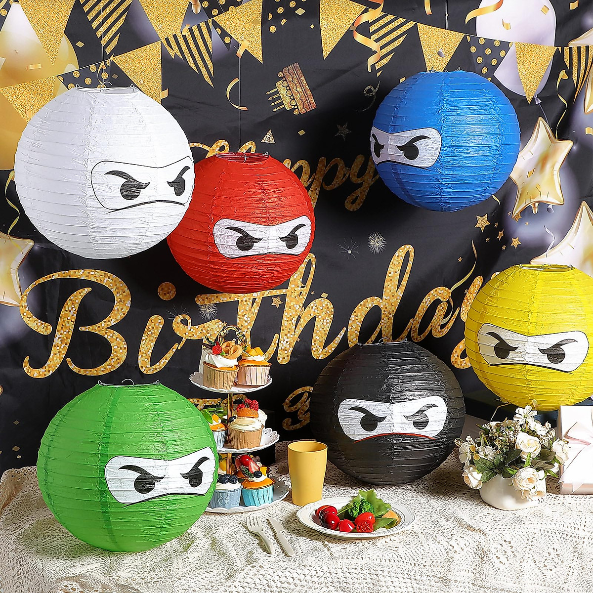 Glooglitter 6 Pcs Ninja Themed Paper Lanterns 12 Inch Ninja Birthday Party Hanging Paper Lanterns for Boys Girls Adults Ninja Birthday Party Baby Shower Decoration