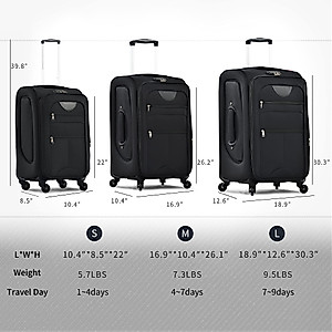Merax Softside Luggage Set, Travel Suitcase Expandable Lightweight, 3 Piece Luggage Sets with Spinner Wheels 22" 26" 30" Suitcase with TSA Lock (Black)
