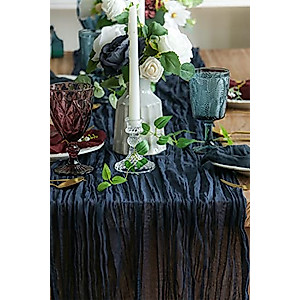 Uwilowe 5 PCS 13Ft Navy Blue Table Runner, Boho Gauze Cheese Cloth Table Runner Rustic Sheer Runner 160inch Long for Wedding Bridal Baby Shower Birthday Party Cake Table Decorations