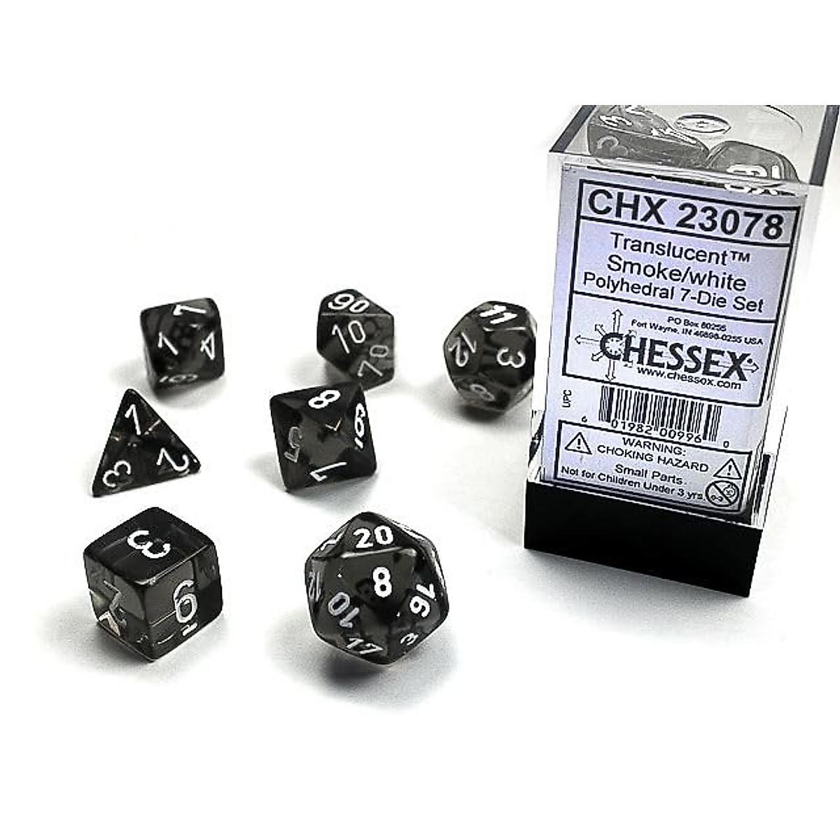 Chessex Translucent: 7pc Smoke/White,Grey