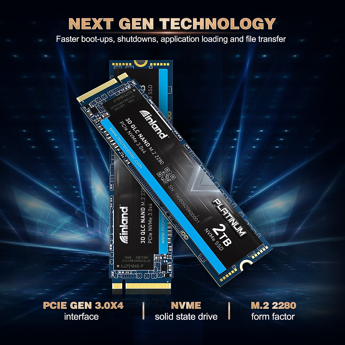 INLAND Platinum 2TB SSD NVMe PCIe Gen 3.0x4 M.2 2280 3D NAND Internal Solid State Drive, R/W up to 3,400/3,000 MB/s, PCIe Express 3.1 and NVMe 1.3 Compatible, Utimate Gaming Solutions (2TB)