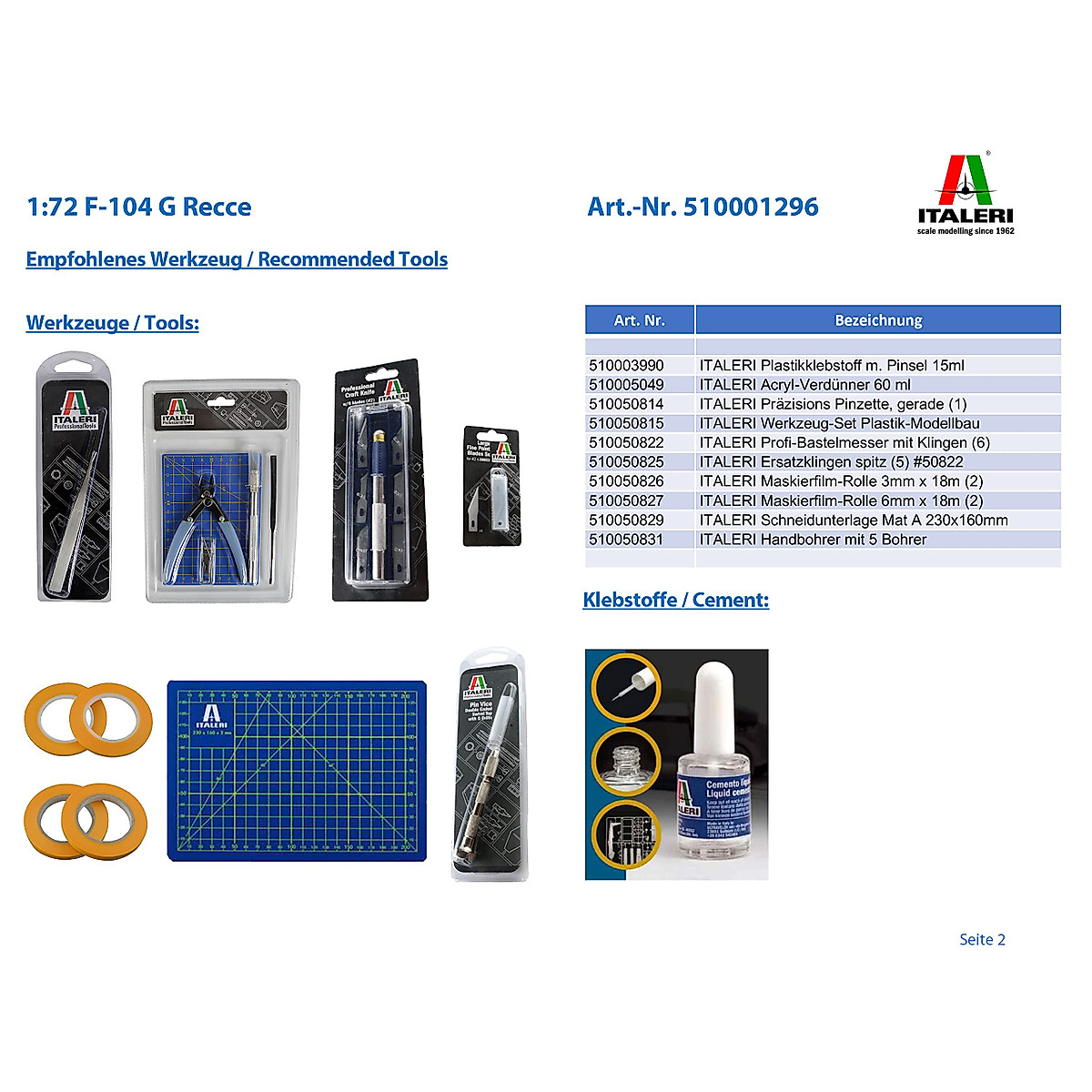 Italeri 1: 72 F-104G Starfighter Model Plane Kit 1296S