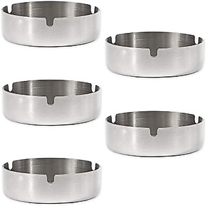 Juvale 5 Pack Stainless Steel Ashtrays for Cigarettes, Outdoor, Indoor Round Patio Ashtray, 3 Slots Each (4 x 4 x 1.2 In)