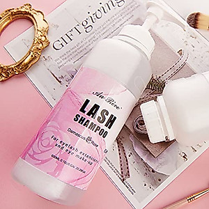 AuReve Eyelash Extension Cleanser Lash Shampoo Eyelash Extension Shampoo Lash Foam Cleanser Eyelid Cleanser for Makeup Remover Eyelash Care, Paraben & Sulfate Free for Salon and Home Use (Rose 600ml)