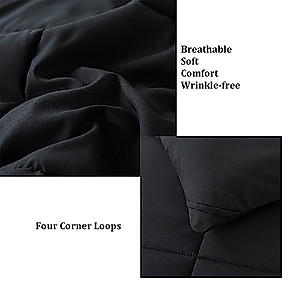 HOXXME Twin Size Comforter Set Black, All Seasons Bedding Comforters & Sets with Pillow Cases, 2 Pieces Lightweight Summer Duvet Insert, Down Alternative Bedding Set with 1 Pillowcases, 64"x88"