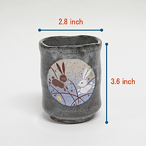 Kitano toujyudou Kutani Ware Jumping Rabbit Japanese Teacups Yunomi pair Set (7.7 fl oz, 6.7 fl oz) k6-661, 2 Count (Pack of 1)