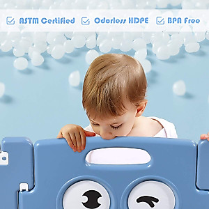 Costzon Foldable Baby Playpen, 16-Panel Baby Play Yards with Lock Door & Anti-Slip Rubber Bases, Indoor Outdoor Safety Baby Fence with Adjustable Shape for Children Toddlers (16 Panel, Blue + White)