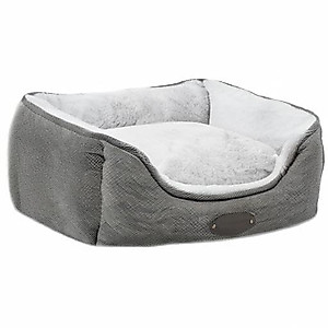DEBANG HOME Dog Bed for Large Dogs,Medium Dog Bed for Medium Dogs,Calming Dog Beds,Anxiety Comfy Durable Pet Beds with Reversible&Washable Cushion,Square Dog Bed in Grey Color