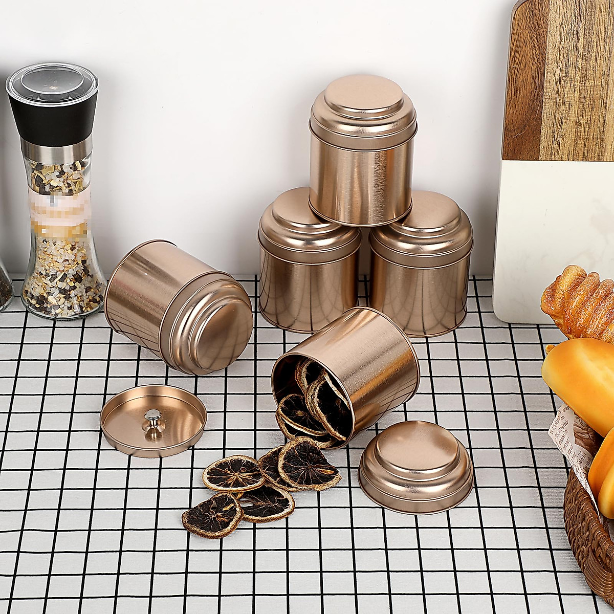 JUXYES Pack of 6 Tea Tins Canister with Airtight Double Lids, 8 fl oz Loose Leaf Tea Storage Airtight Kitchen Canisters Tins Can Box for Storage Loose Tea Coffee Herbs and Spices