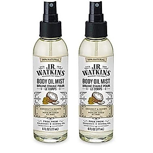 JR Watkins Natural Hydrating Body Oil Mist, Coconut Milk & Honey, Moisturizing Body Oil Spray for Glowing Skin, USA Made and Cruelty Free, 6 fl oz (Pack of 2)