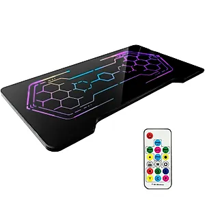 VIVO Universal 48 x 24 inch Solid One-Piece Tempered Glass Gaming Desktop with Breathing RGB Geo-Honeycomb LED Lights for Sit Stand Height Adjustable Desks, Gamer Workstation, Black, DESK-TOP48BG
