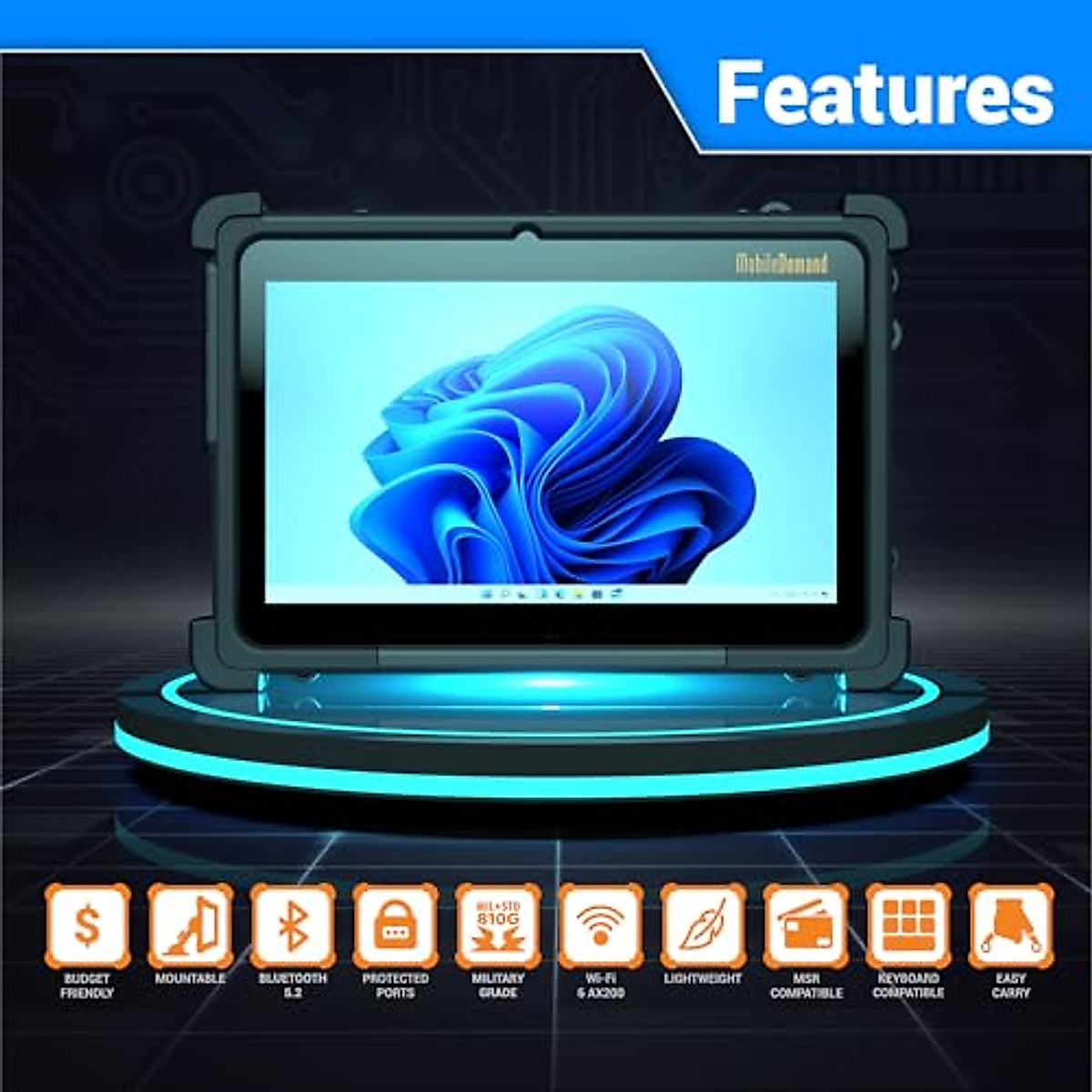 MobileDemand Flex 10B Rugged 10 inch Tablet with Windows 11 Pro Upgrade, Ultra Lightweight 3000mAh Battery 4GB, Tablet PC, Handheld PC with Handstrap for Rough Outdoor Work and Business Activities