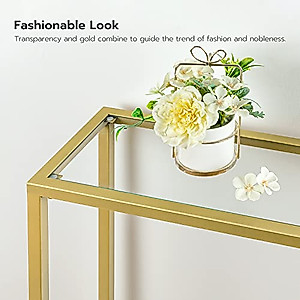 HOOBRO 39.4" Console Table, Tempered Glass Sofa Table, Modern Entryway Table, Metal Frame, for Entrance, Living Room, Hallway Bedroom, Gold GD01XG01